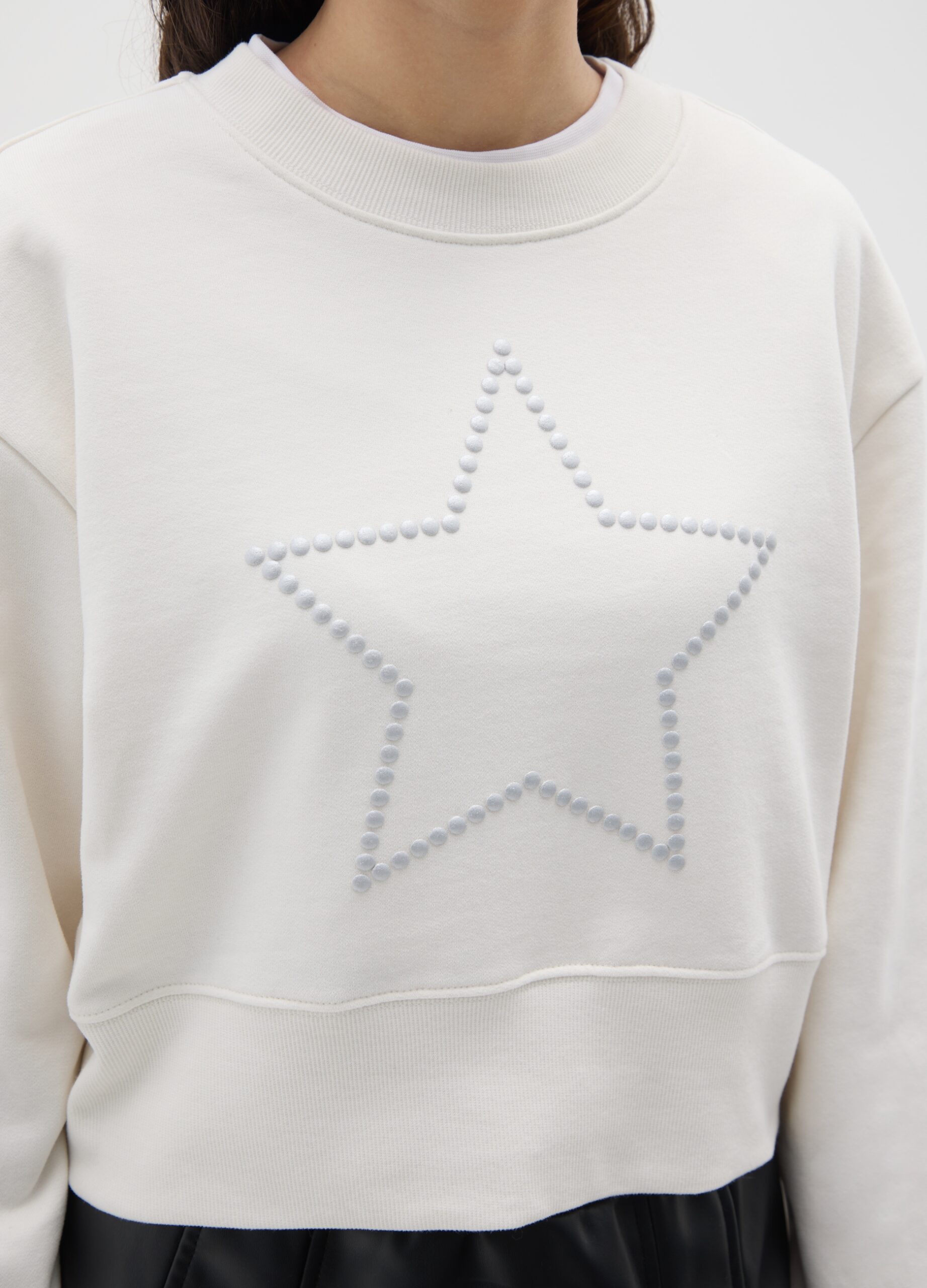 Sweat-shirt fille blanc en pur coton Regular Fit avec étoile brodée ...